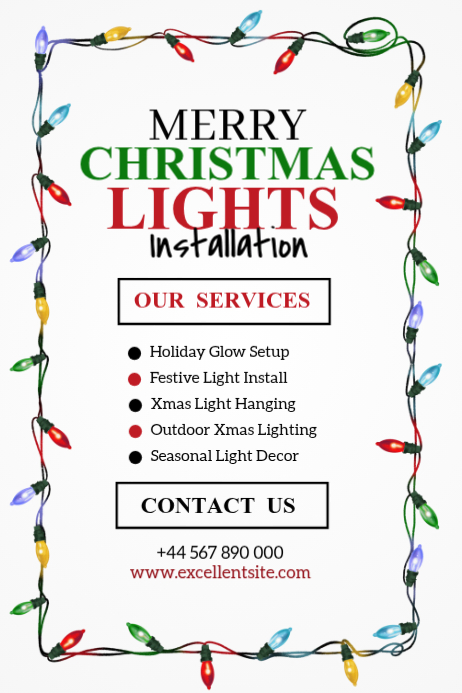 White Joyful Merry Christmas Lights Installation Poster Poster Template ...