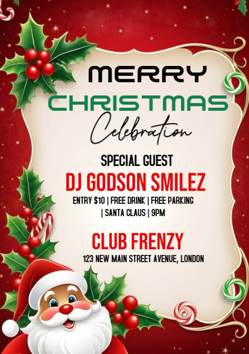 White Joyful Merry Christmas Party Invitation Flyer A4 Template ...