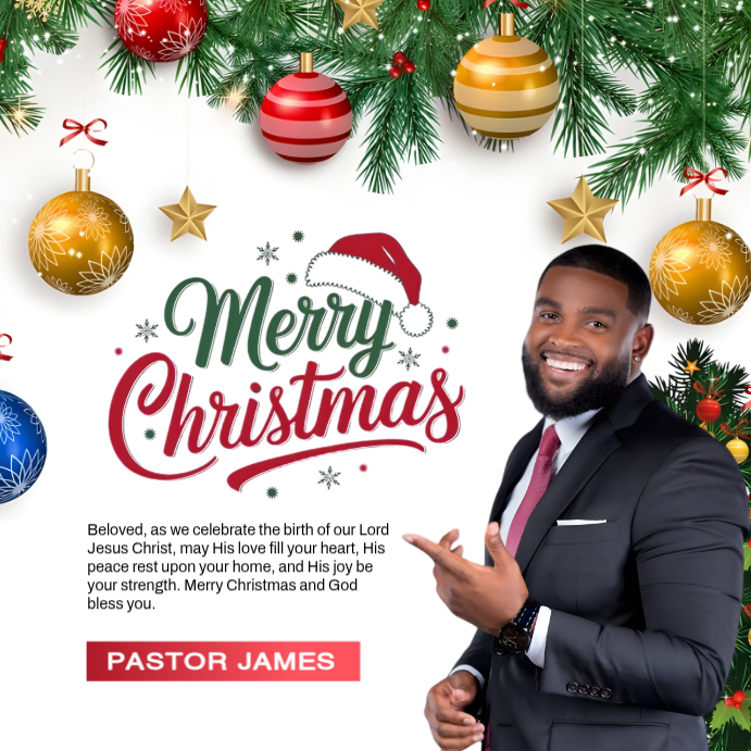 White Joyful Merry Christmas Pastors Message Square (1:1) Template ...