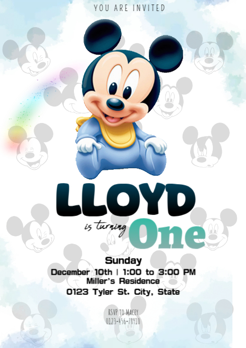 White Joyful Mickey Mouse Birthday A4 Template | PosterMyWall
