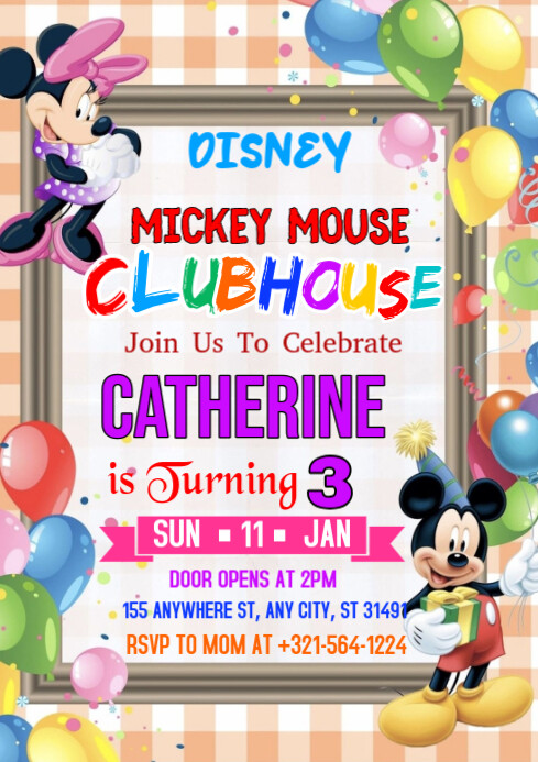 Copy of White Joyful Mickey Mouse Clubhouse Birthday Party Invitation ...