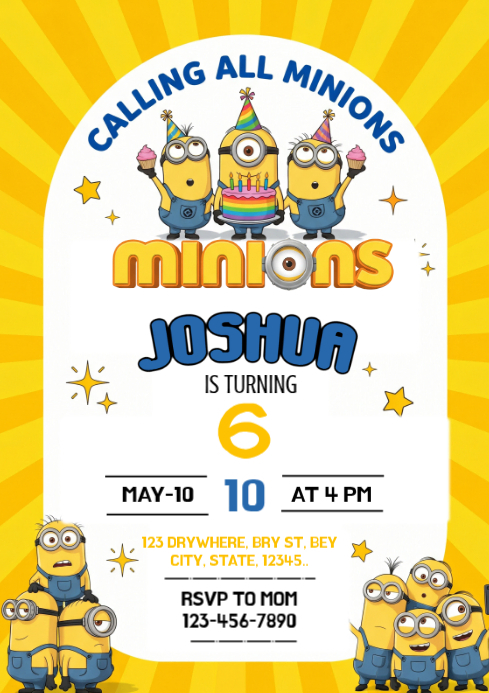 White joyful minions birthday party a4 Template | PosterMyWall
