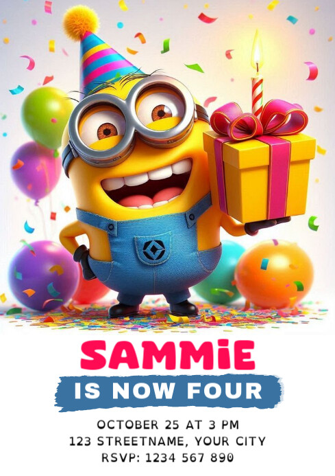 White Joyful Minions Kids Birthday A4 Template | PosterMyWall