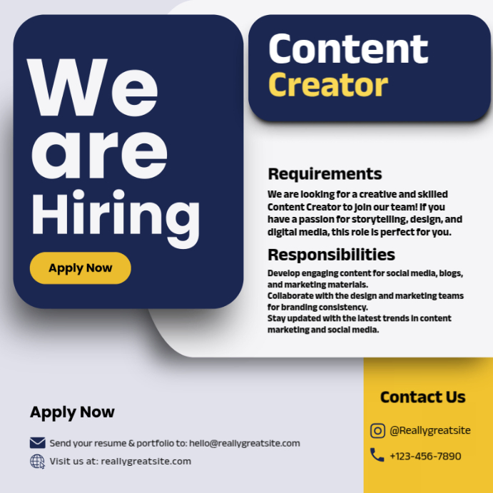Plantilla de White Joyful Modern We Are Hiring Content Creator Flyer ...