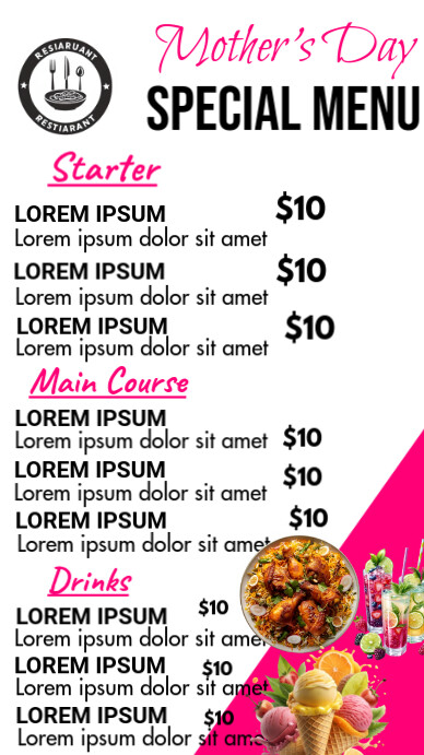 White Joyful Mother Day Special Day Menu Template | PosterMyWall