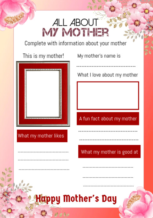 White Joyful Mothers Day Activity Worksheet A4 Template | PosterMyWall