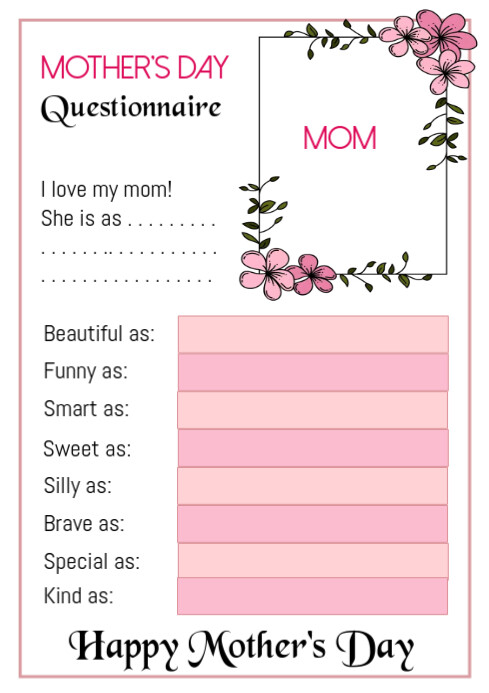 White Joyful Mothers Day Activity Worksheet A4 Template | PosterMyWall
