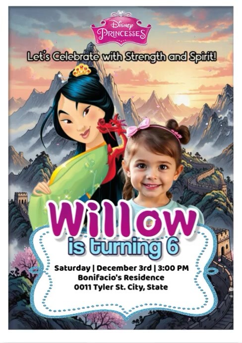 White Joyful Mulan Birthday Invitation A4 Template | PosterMyWall