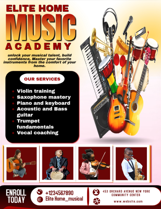 White Joyful Music Lessons Flyer Template | PosterMyWall