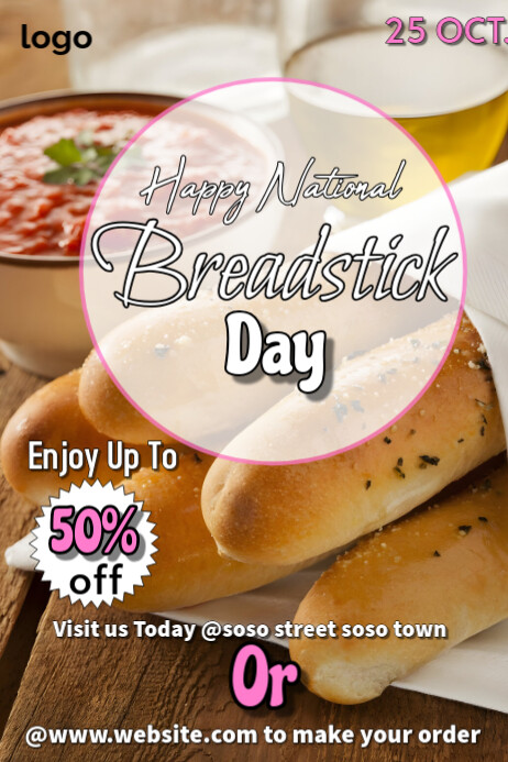 White Joyful National Breadstick Day Poster Template | PosterMyWall