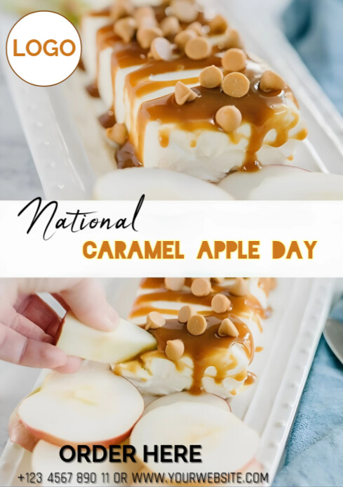 White Joyful National Caramel Apple Flyer A4 Template | PosterMyWall