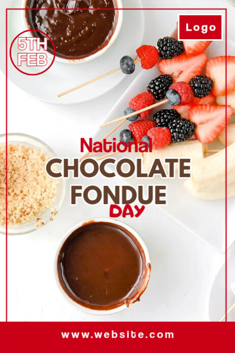 White Joyful National Chocolate Fondue Day Poster Template | PosterMyWall