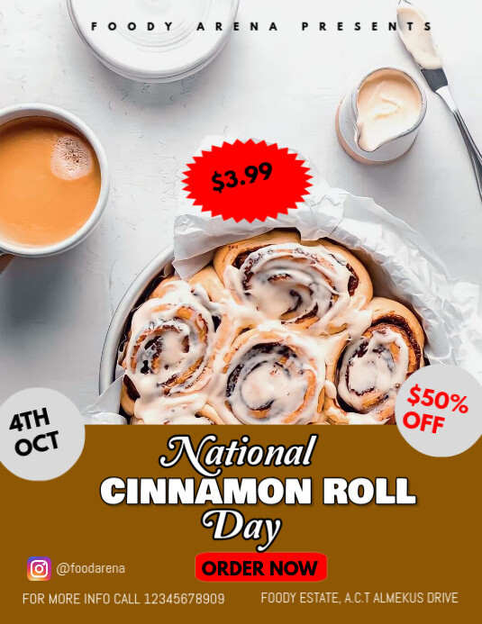 White Joyful National Cinnamon Rolls Day Flyer (us Letter) Template ...