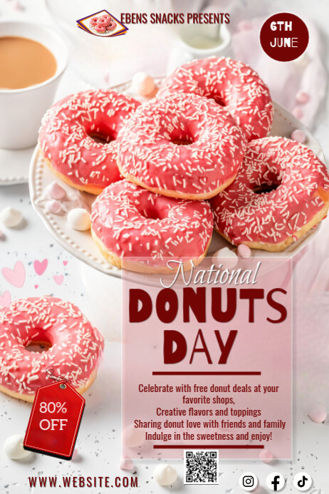 White Joyful National Donuts Day Celebration Poster Template | PosterMyWall