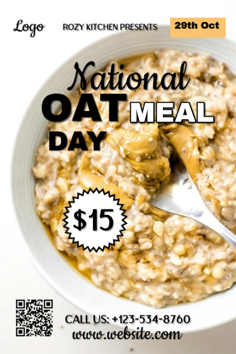 White Joyful National Oat Meal Day Poster Template | PosterMyWall