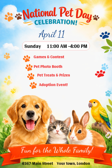 White Joyful National Pet Day Celebration Poster Template | PosterMyWall