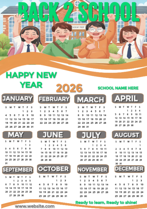 White Joyful New Year Back To School Calender A2 Template | PosterMyWall