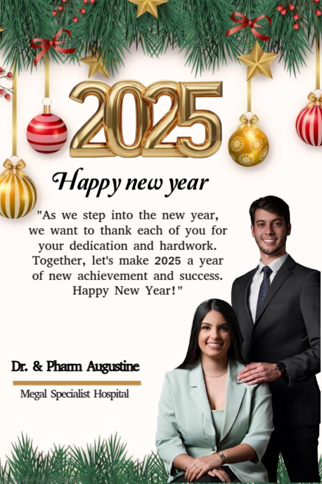 White Joyful New Year Greetings For Company Poster Template | PosterMyWall