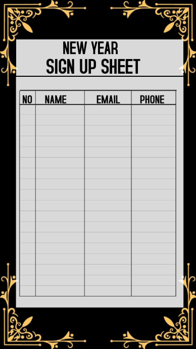 White Joyful New Year Sign Up Sheet Instagram Story Template | PosterMyWall