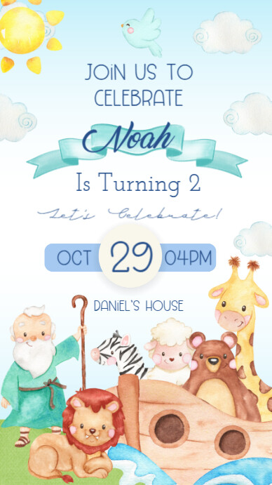 Copy of White Joyful Noah's Ark Birthday Inv Instagram Story | PosterMyWall