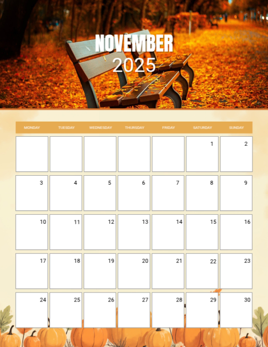 White Joyful November Event Calendar Flyer (us Letter) Template ...