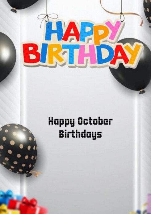 White Joyful October Birthday A4 Template | PosterMyWall