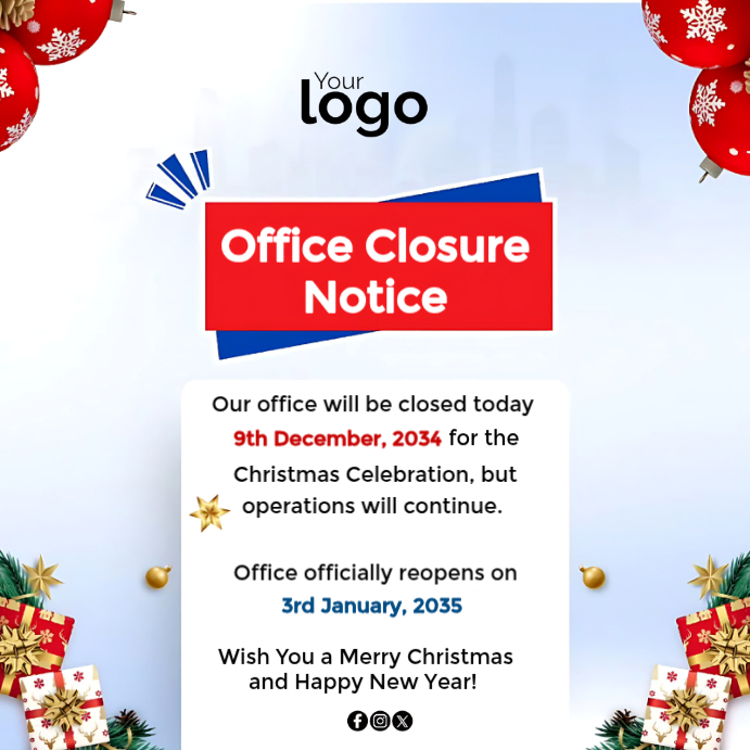 Plantilla de White Joyful Office Closure Flyer Instagram Post ...