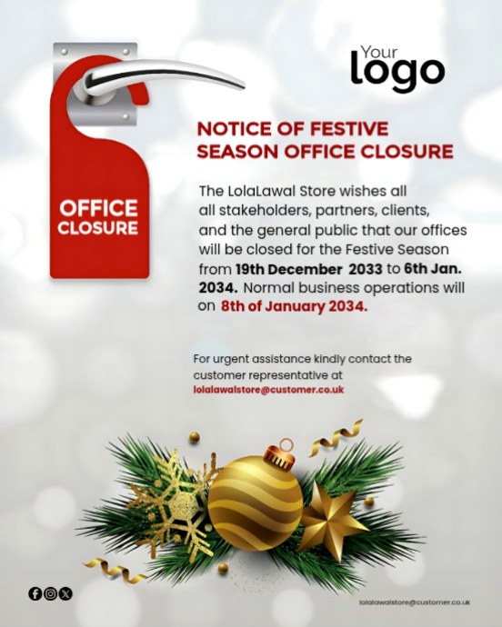 White Joyful Office Closure Flyer Instagram Portrait Template ...