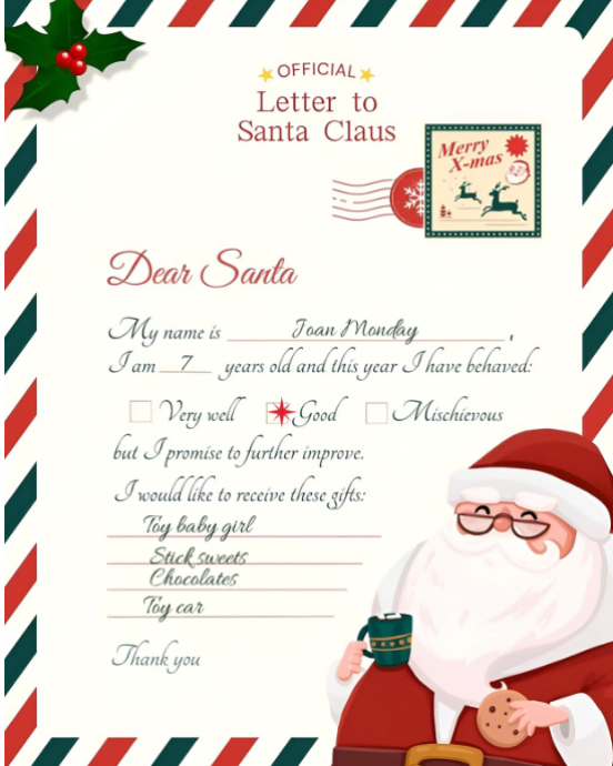 White Joyful Official Letter To Santa Claus | Editable Kids Christmas ...