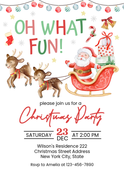 White Joyful Oh What Fun Christmas Party Invitation A4 Template ...