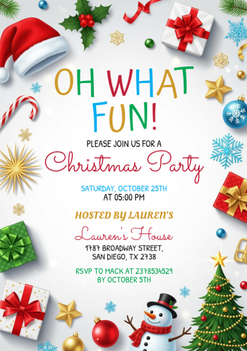 Copy of White Joyful Oh What Fun Christmas Party Invitation A4 ...