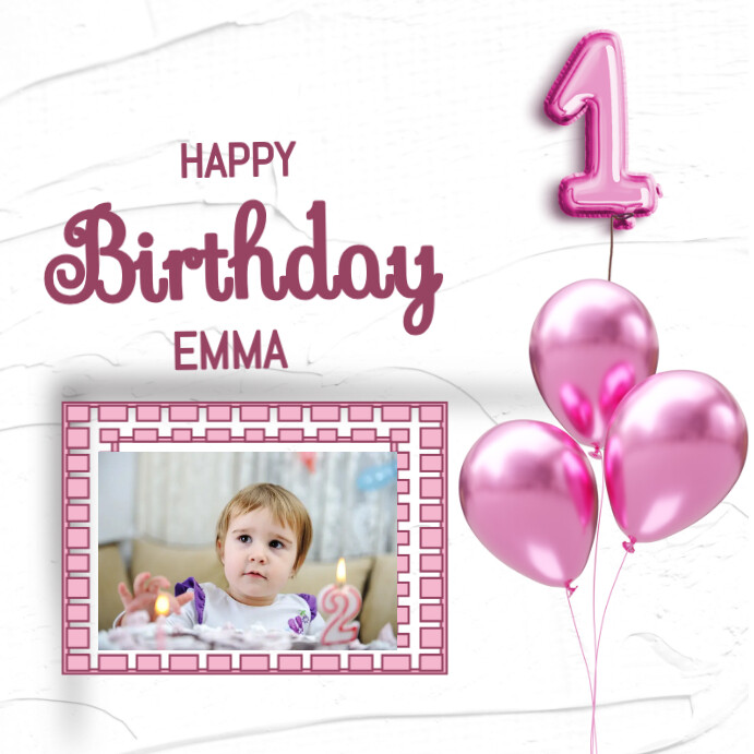 White Joyful One Year Birthday Instagram Post Template | PosterMyWall