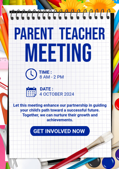 White Joyful Parent Teacher Meeting A4 Template | PosterMyWall