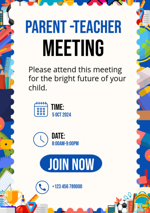 Plantilla de White Joyful Parent Teacher Meeting Template A4 | PosterMyWall