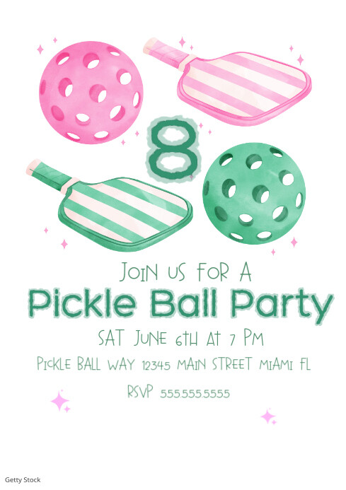 Copy of White Joyful Pickle Ball Paddle Ball Party Invitations A4 ...