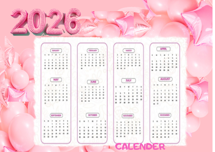 Plantilla de White Joyful Pink A4 2026 Calender | PosterMyWall