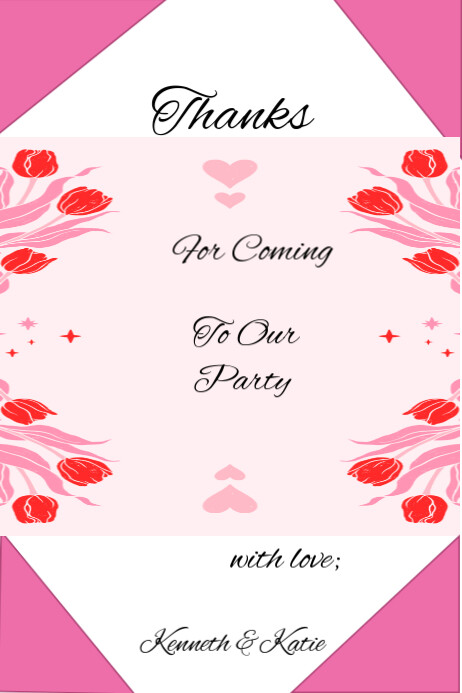 White Joyful Pink Floral Thank You Poster Template | PosterMyWall