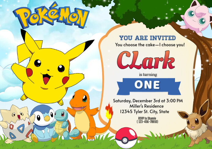 White Joyful Pokemon Birthday A4 Template | PosterMyWall