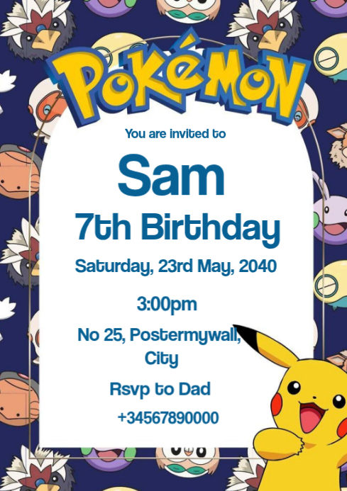 Plantilla de White Joyful Pokemon Birthday Invitation A4 | PosterMyWall