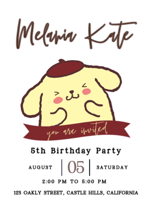 White Joyful Pompompurin A6 Template | PosterMyWall