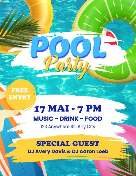 White Joyful Pool Party Event Flyer (us Letter) Template | PosterMyWall