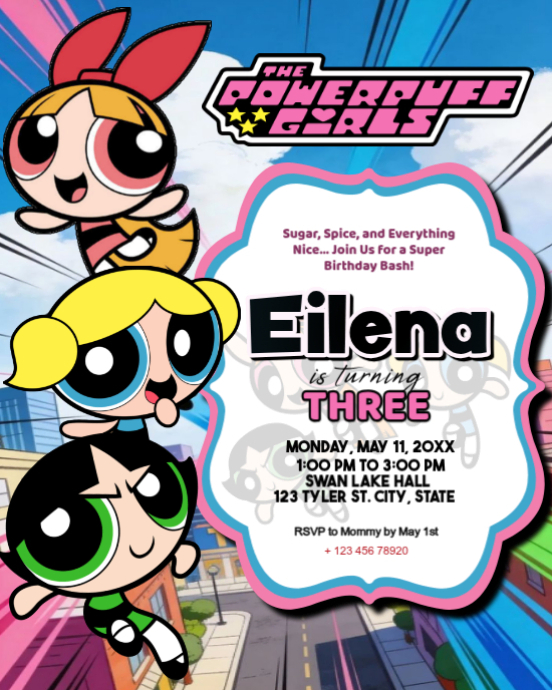 Powerpuff Girls Birthday Party Template | PosterMyWall