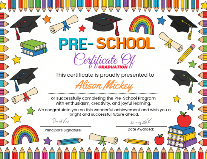 Pre-school Graduation Certificate Templat | PosterMyWall