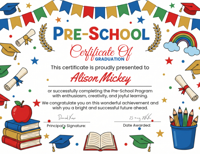 Preschool Graduation Certificate Template | PosterMyWall
