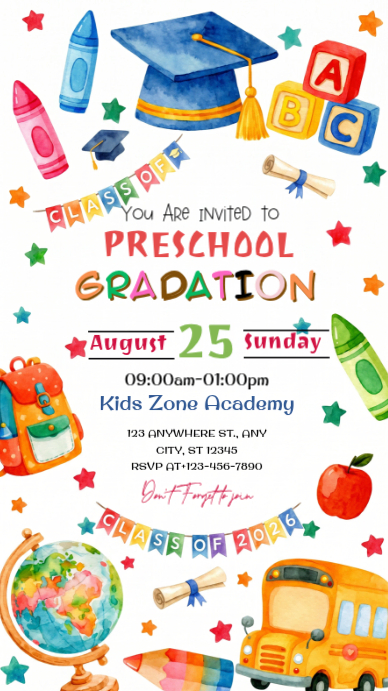 Preschool Graduation Invitation Template | PosterMyWall