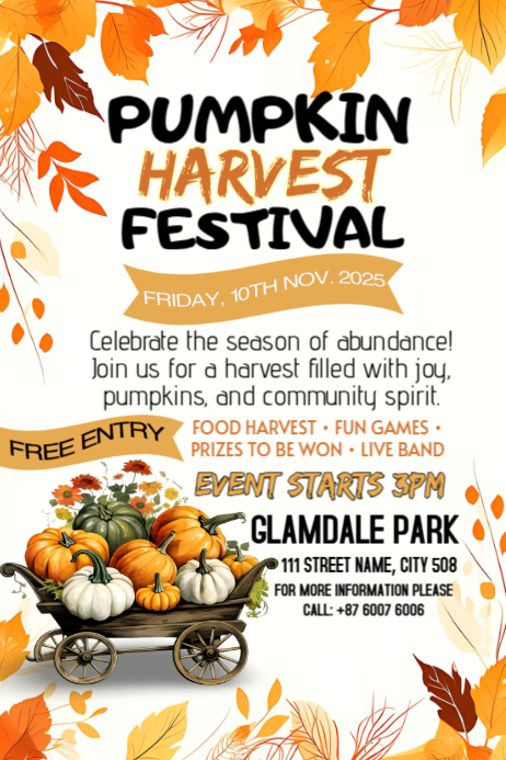White Joyful Pumpkin Festival Ads Poster-Vorlage | PosterMyWall