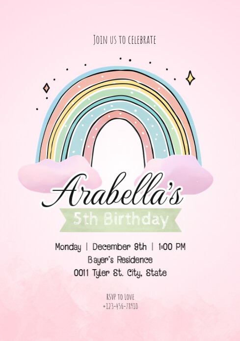 White Joyful Rainbow Birthday A4 Template | PosterMyWall