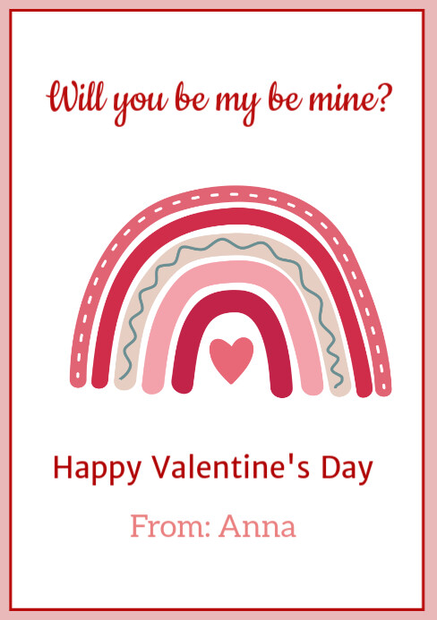 White Joyful Rainbow Valentine's Day Card Template A5 | PosterMyWall