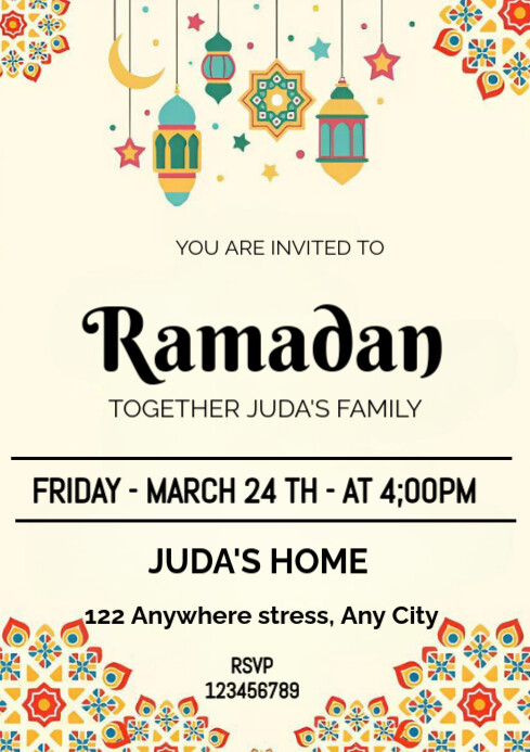 White Joyful Ramadan Party A4 Template | PosterMyWall