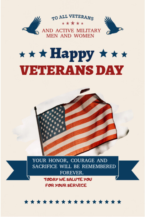 White Joyful Red And Blue Veterans Day Poster Template | PosterMyWall